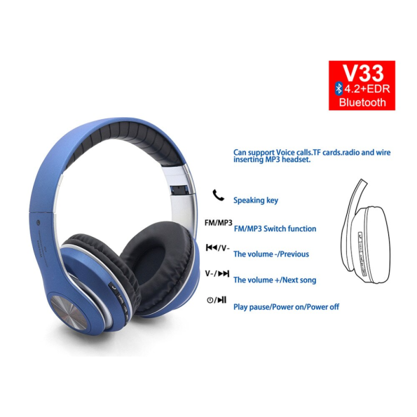 V33 Bluetooth Headphones Wireless Headset Earphone Stereo Foldable ...