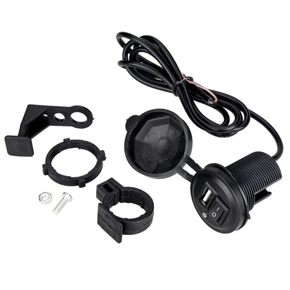12V 24V USB Waterproof Motorcycle Switch Socket Motorbike Charger 5V 2 ...