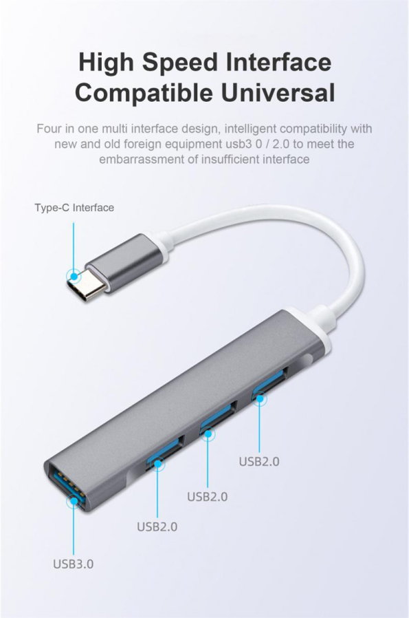 Type-C Extender Hub Docking Station USB C One-to-Four Computer Splitter ...