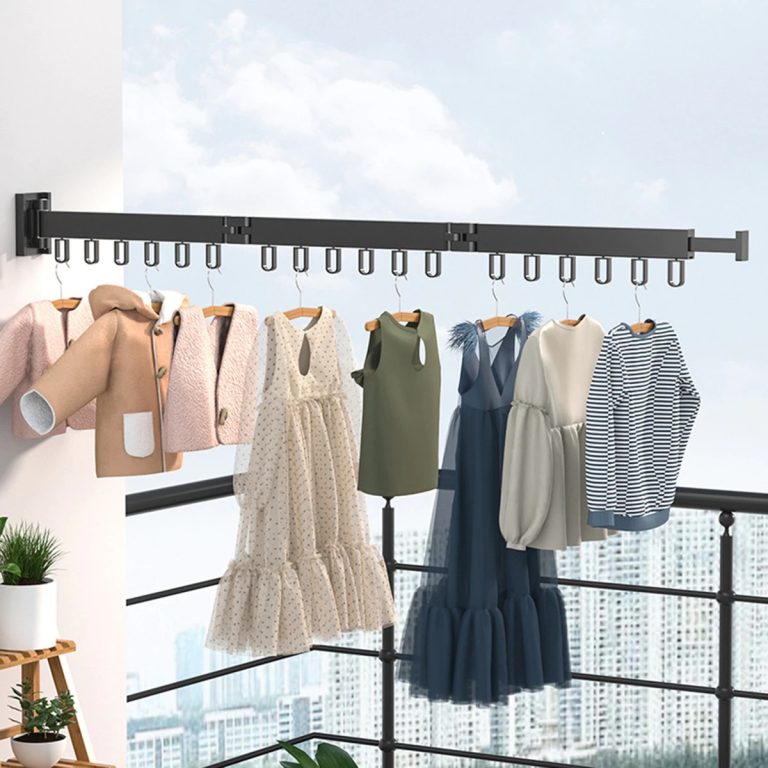 Folding Clothes Hanger Wall Mount Retractable Cloth Drying Rack Indoor ...