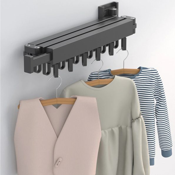 Folding Clothes Hanger Wall Mount Retractable Cloth Drying Rack Indoor ...