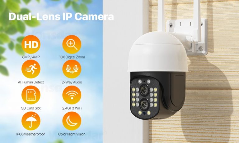 4K 8MP Binocular IP Camera 2K 4MP WiFi PTZ Camera 2.8-12mm Dual Lens ...