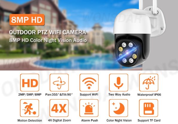 5MP PTZ Wifi IP Camera 4K 8MP HD Outdoor 4X Digital Zoom Security CCTV ...