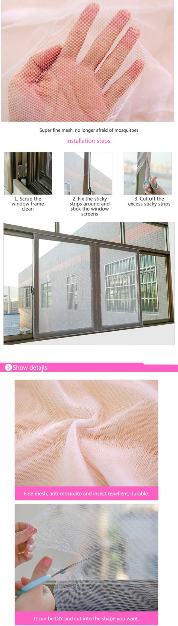 DIY Self-adhesive Mosquito Net White/Black Window Screen Mesh Anti ...