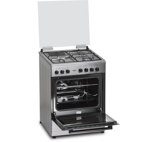 Von VAC6SH31UX 3 Gas + 1 Electric Cooker - Inox Rotisserie Wok Burner ...