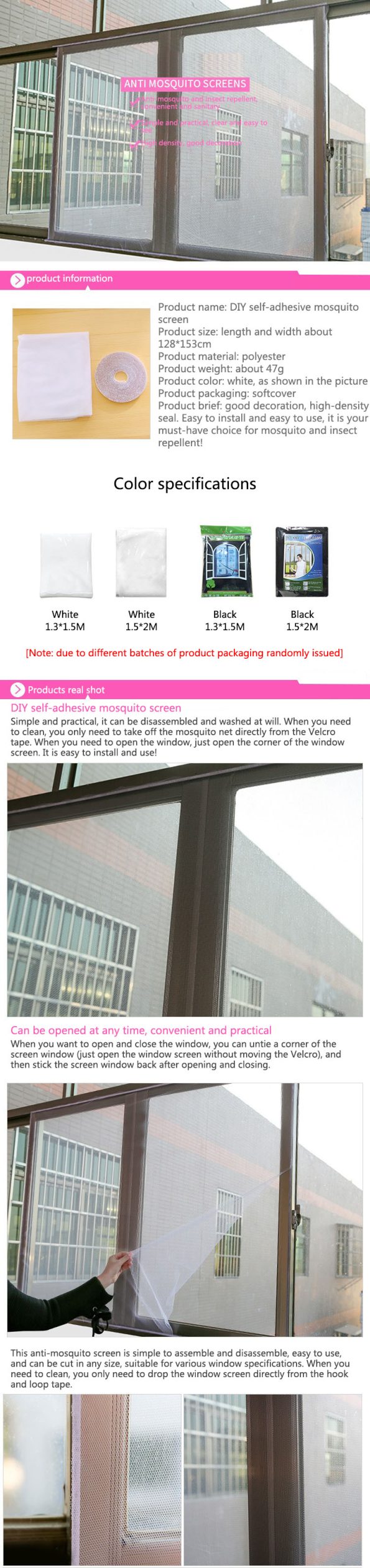 DIY Self-adhesive Mosquito Net White/Black Window Screen Mesh Anti ...