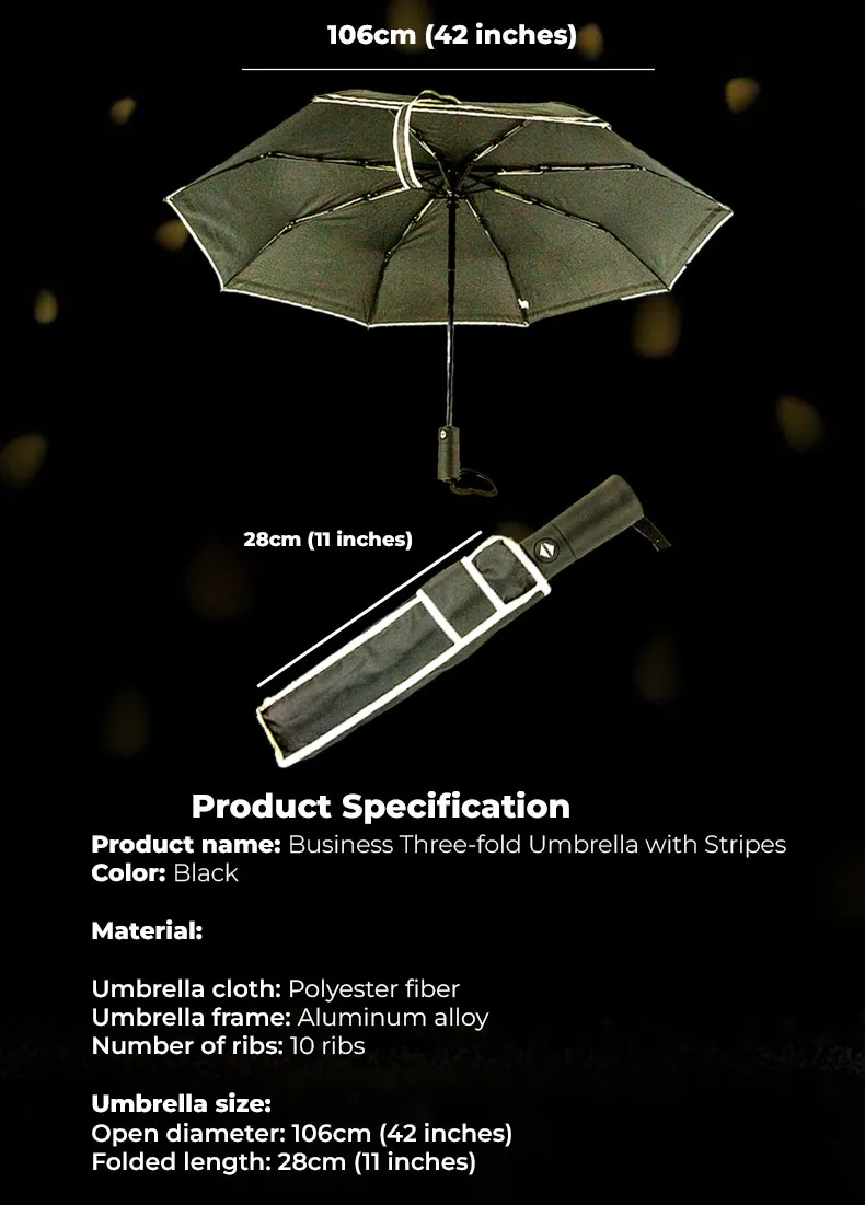 Business Three-fold Umbrella with Stripes - Black - Sophie's Online ...