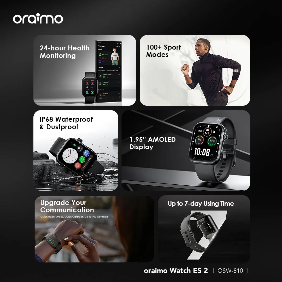 Oraimo Watch ES 2 OSW-810 1.95" AMOLED IP68 Smart Watch - Sophie's ...
