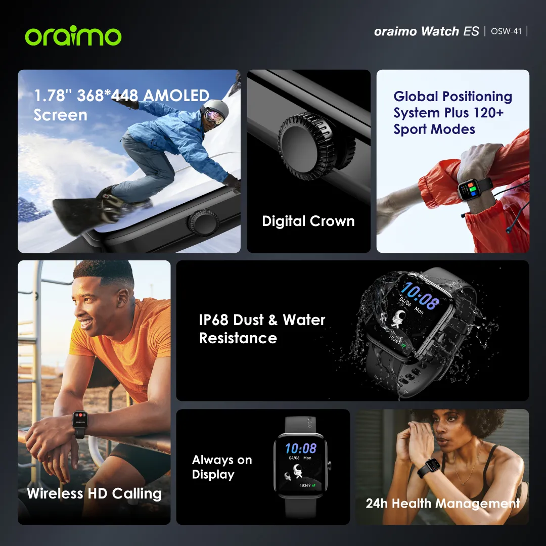 Oraimo Watch ES OSW-41 1.78″ AMOLED IP68 Smart Watch - Sophie's Online ...