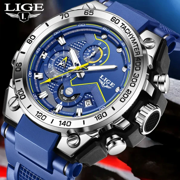 Lige Mens Watches Multifunctional Watch for Men Silicone Strap ...