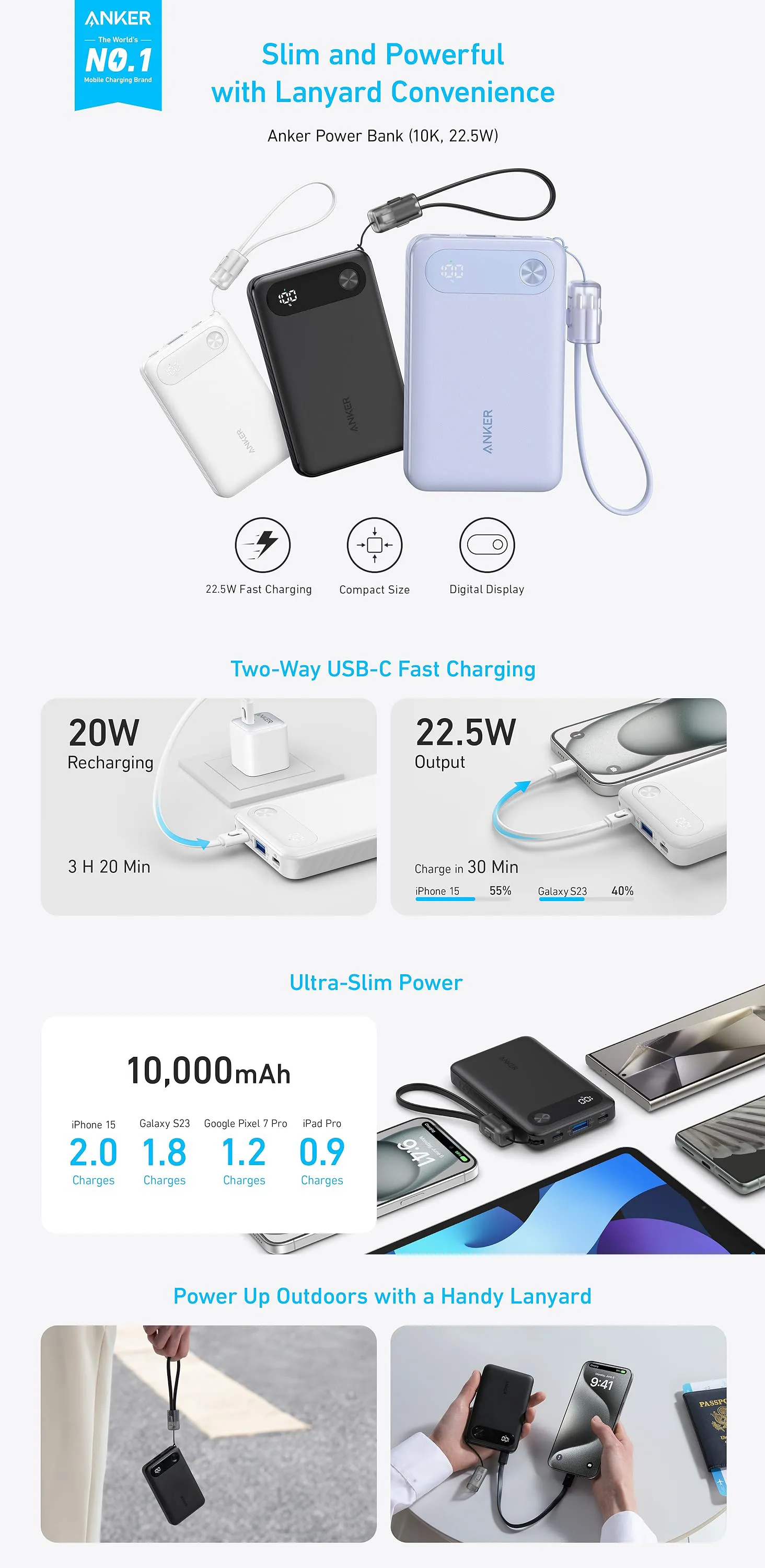Anker A1257 Power Bank Powercore 10000mAh 22.5W Portable Charger - Sophie's Online Shopping